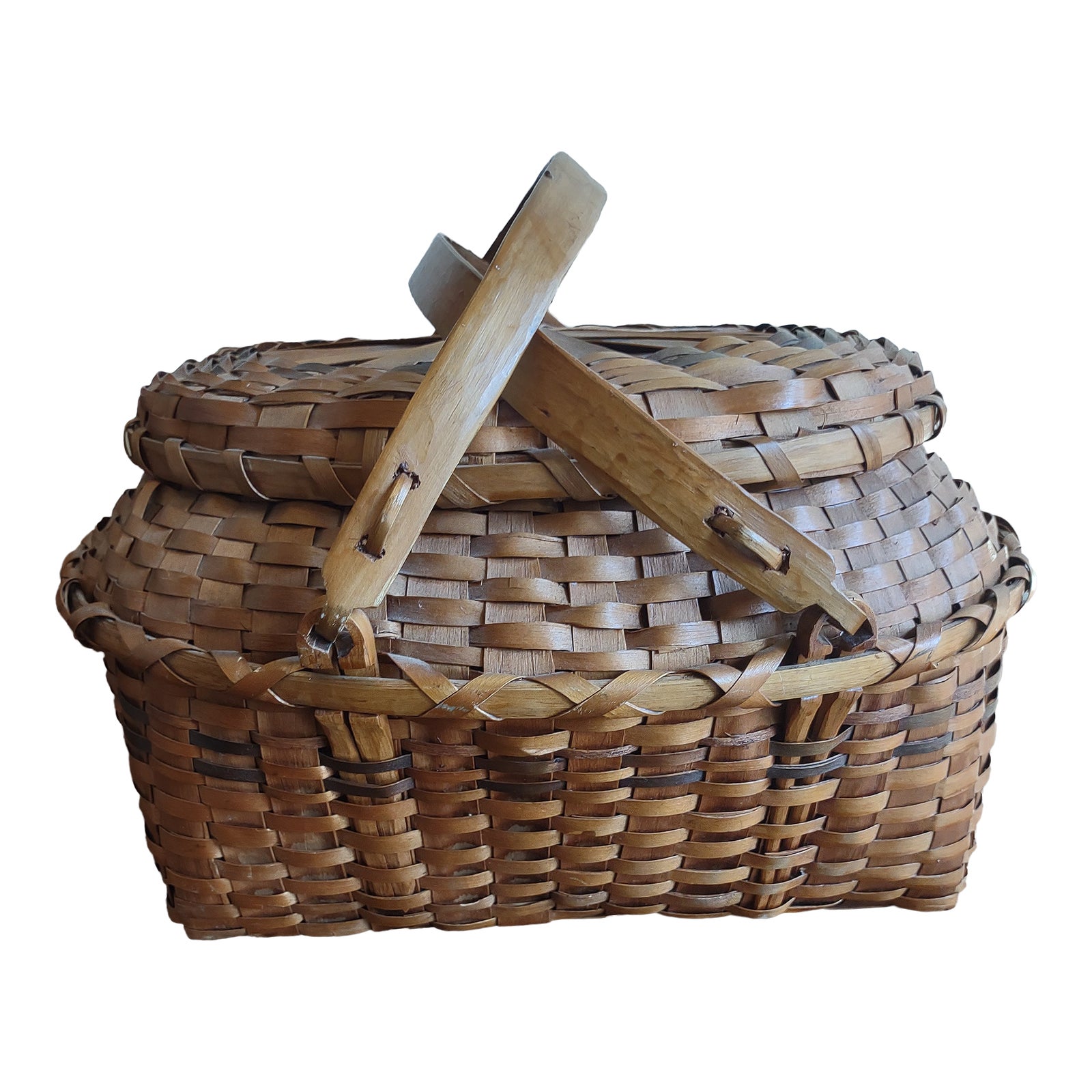 Large Antique Split Oak Basket With Lid | Chairish