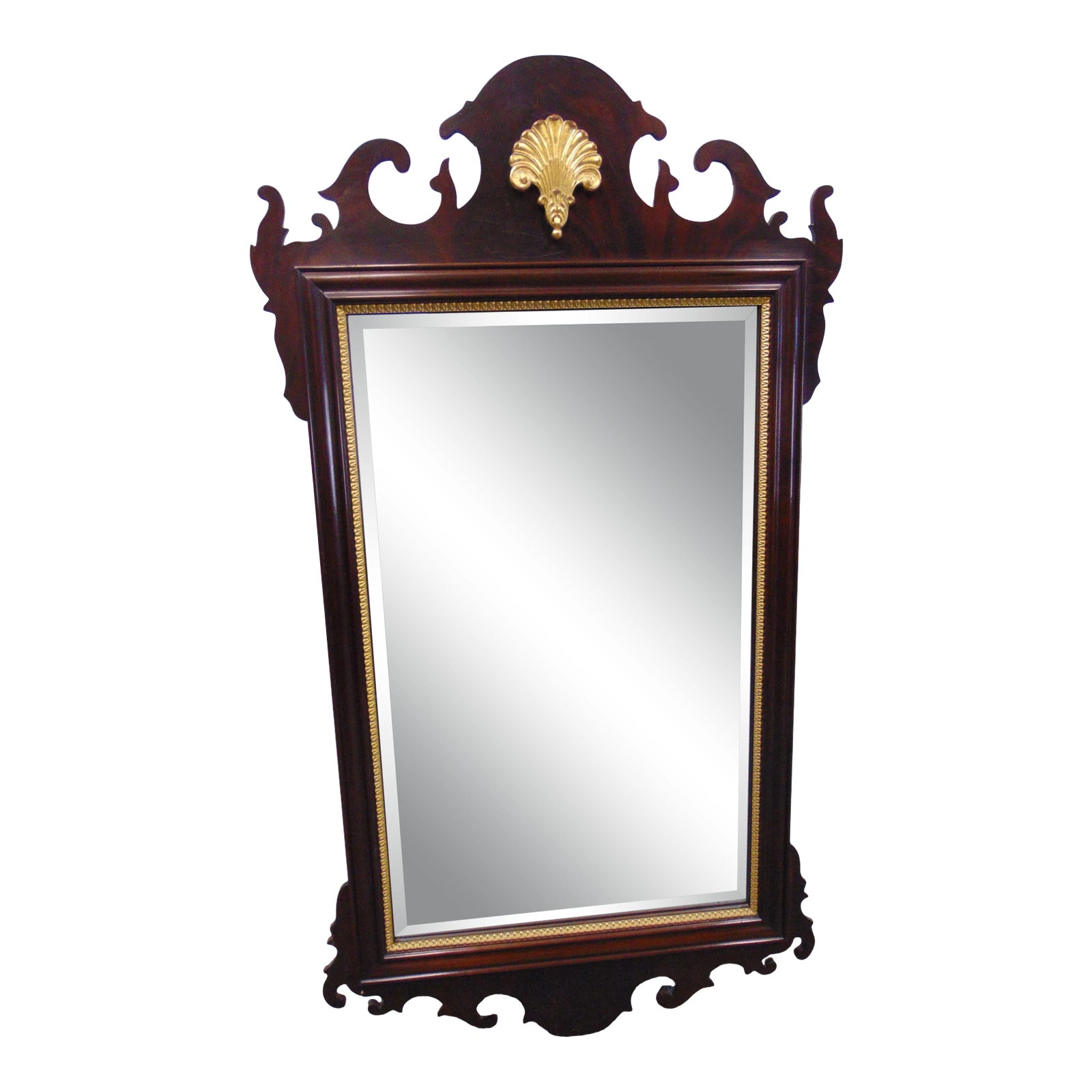 Councill Chippendale Flame Mahogany Gilt Shell Mirror | Chairish