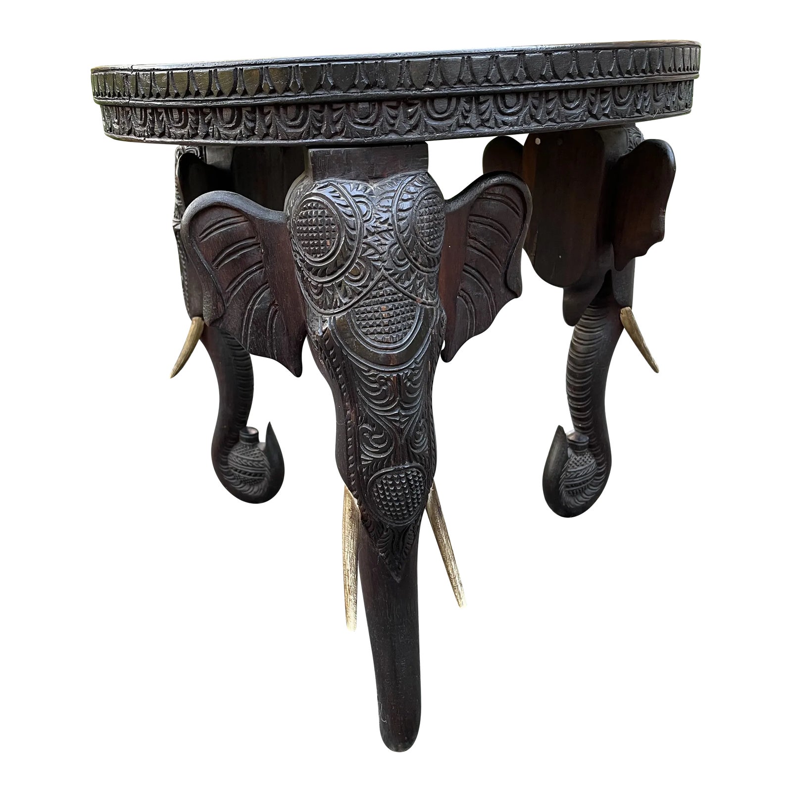 Unique Anglo-Indian Side Table With Elephant Head Legs | Chairish