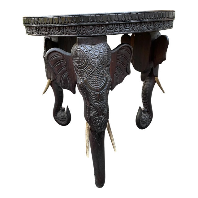 Unique Anglo-Indian Side Table With Elephant Head Legs | Chairish
