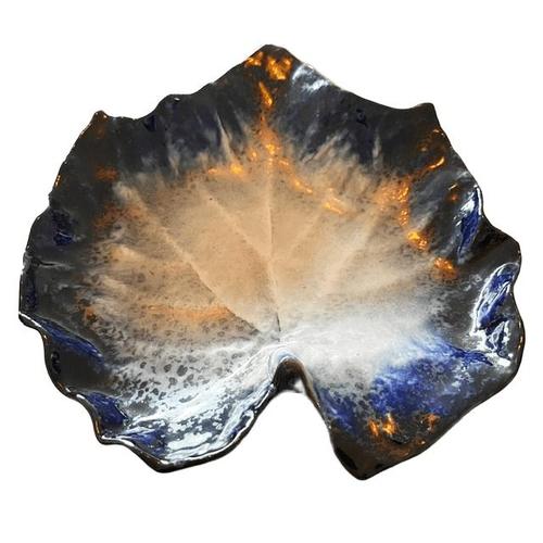 Vintage Blue Leaf-Shaped Dish in Ceramic, 1950s | Chairish