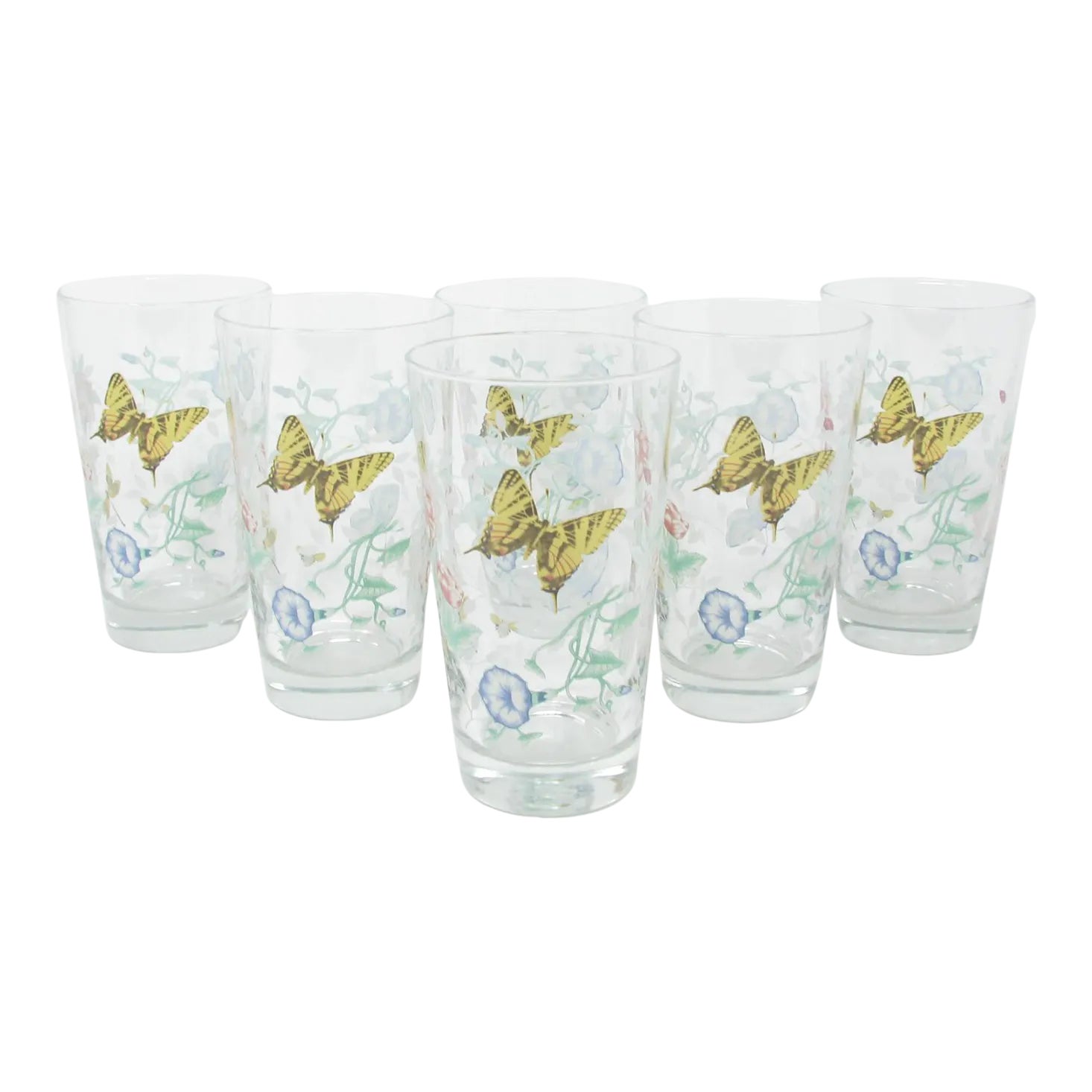 Vintage Lenox Butterfly Meadow Glass Tumblers or Hiballs - 6 Pieces ...